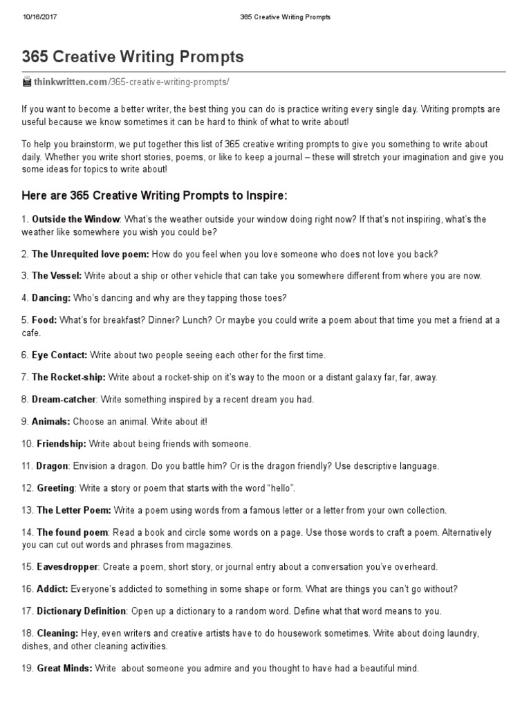 365 Creative Writing Prompts | Download Free PDF | Crossword | Forgiveness