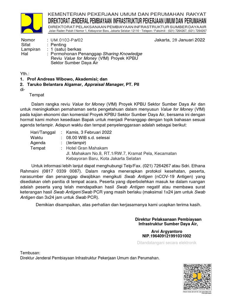 UND 02 Permohonan Penanggap Sharing Knowledge Reviu Value For Money (VFM) Proyek KPBU Sektor ...
