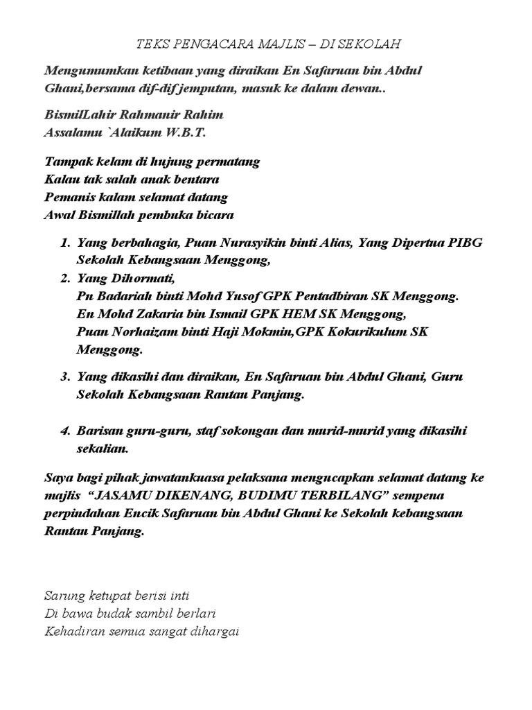 Teks Ucapan Majlis Persaraan Di Sekolah | PDF