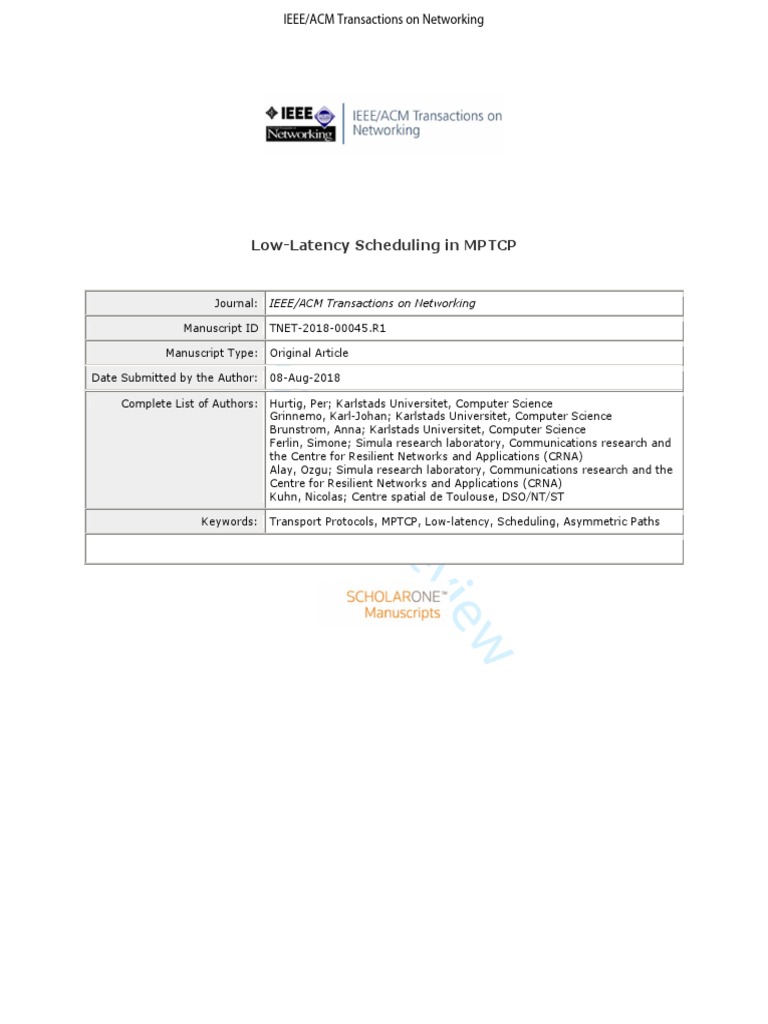 Low Latency Scheduling In Mptcp Pdf Computer Network Transmission Control Protocol