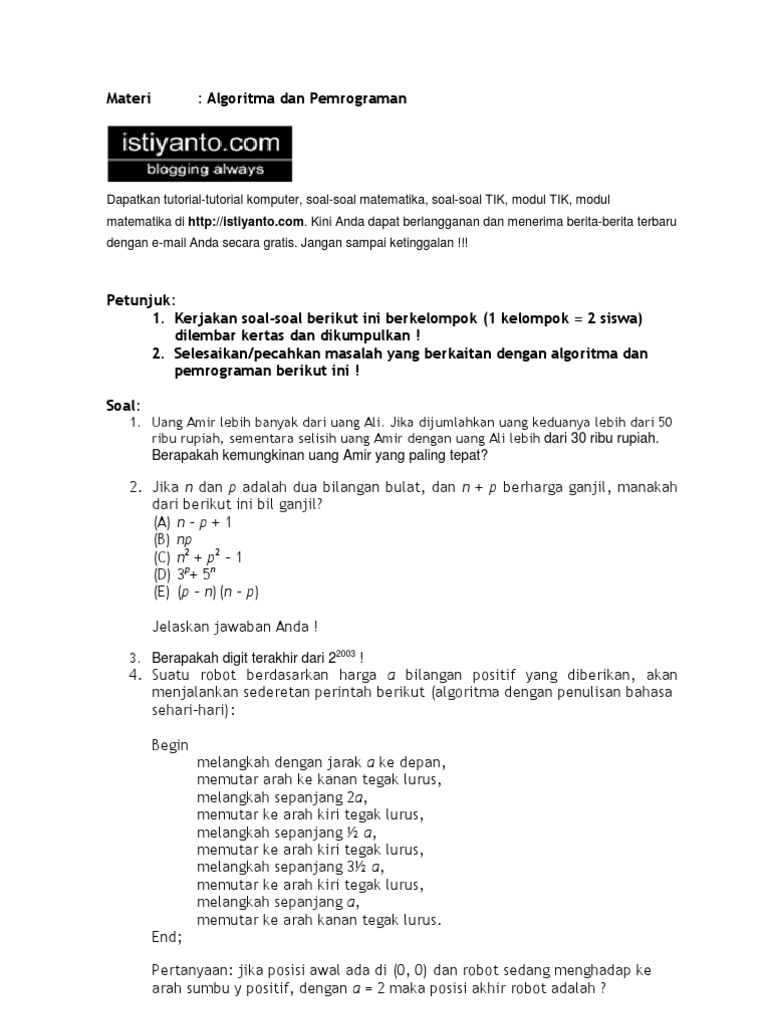 Soal Logika Pemrograman - Kunci Soal Siswa