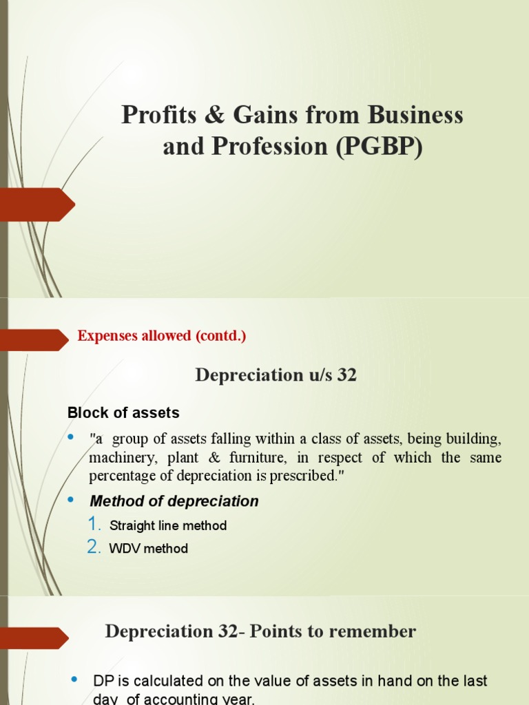 PGBP (Contd.) | PDF | Depreciation | Expense PGBP (Contd.) | PDF | Depreciation | Expense