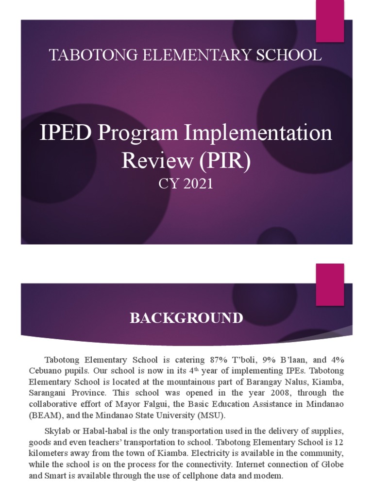 IPED Program Implementation Review (PIR) | Download Free PDF | Learning ...