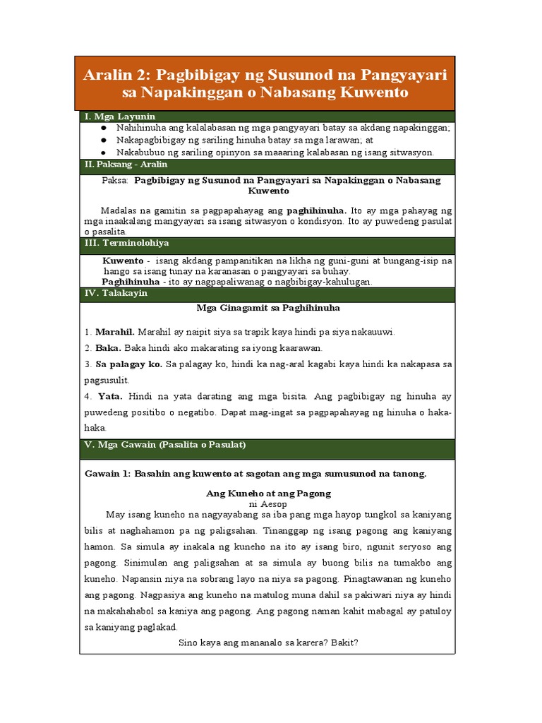 Aralin 2 Module - Pagsusunod NG Pangyayari | PDF
