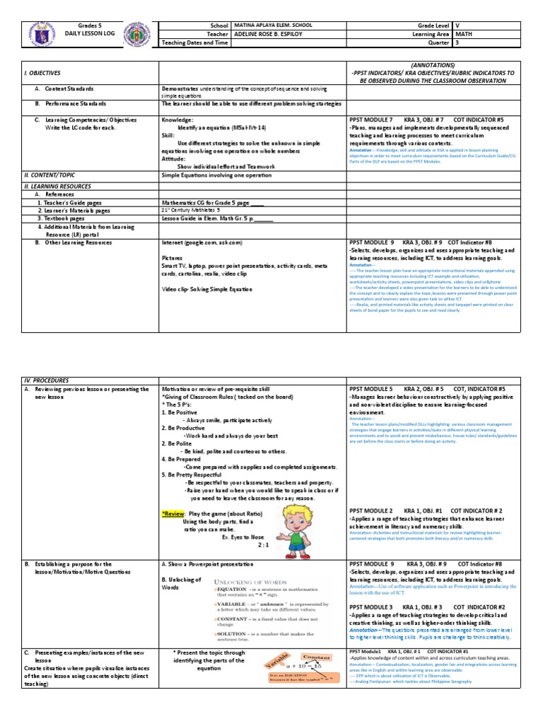Espiloy COT DLP Math 5 Q3 MPRE | PDF | Educational Technology | Learning