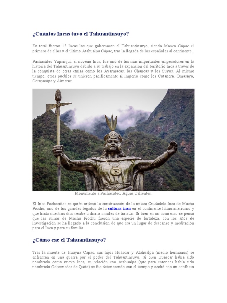 Cuántos Incas Tuvo El Tahuantinsuyo | PDF | Imperio Inca | Perú