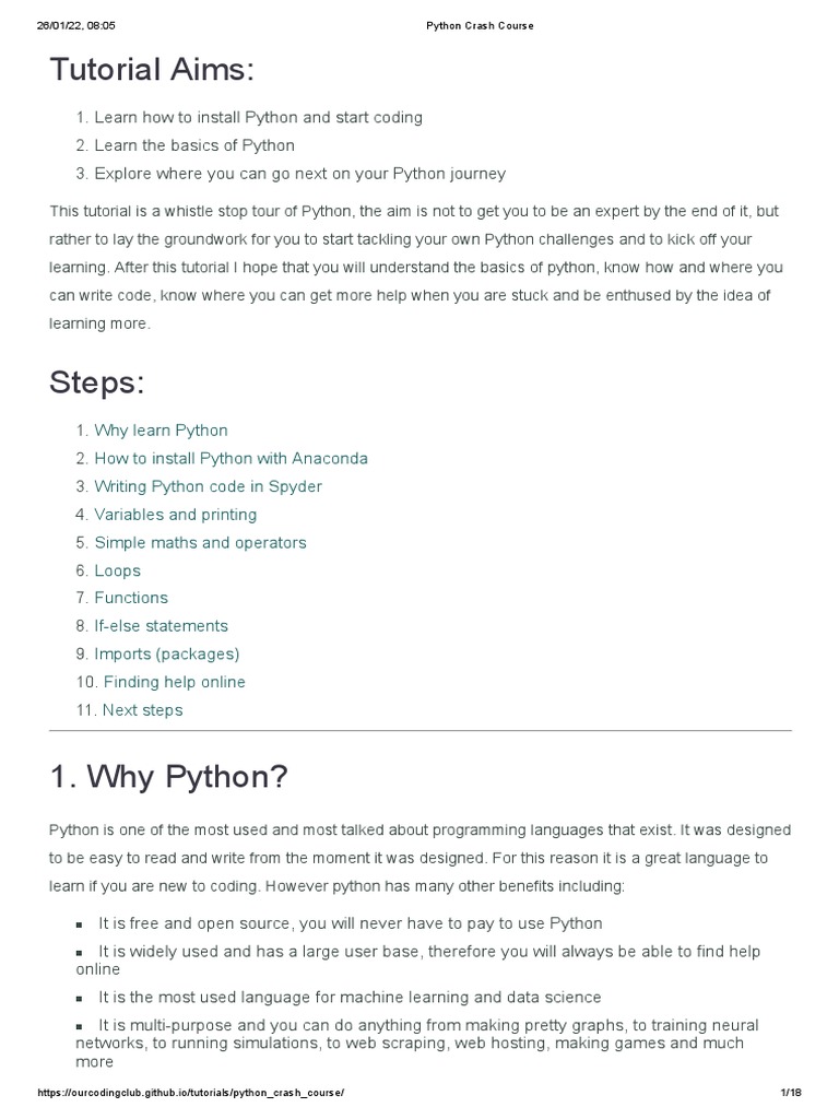 Python Crash Course | PDF | Control Flow | Python (Programming Language) Python Crash Course | PDF | Control Flow | Python (Programming Language)