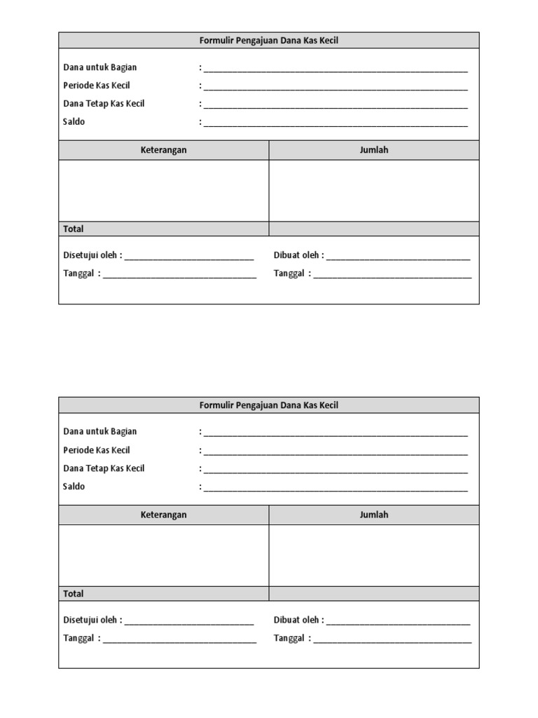 Formulir Pengajuan Dana Kas Kecil | PDF