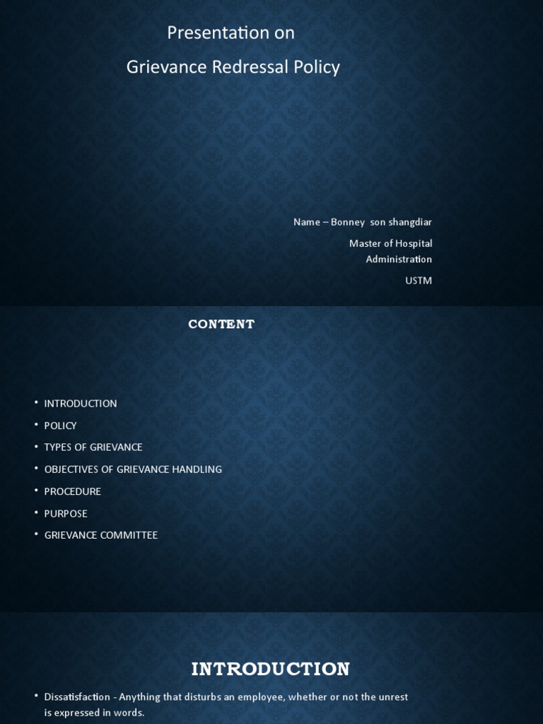 PRESENTATION 1. Grieviance Redressal Committee | PDF | Patient | Hospital