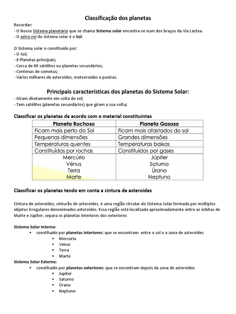 Características Dos Planetas | PDF | Sistema Solar | Planetas