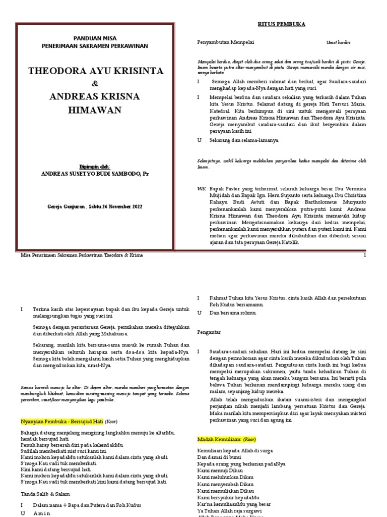 Teks Pernikahan Theodora - Krisna - All | PDF