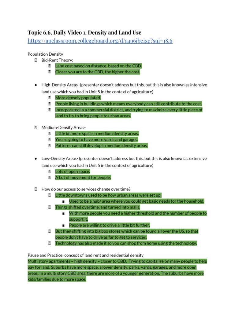 AP Human Geography: Density & Land Use | PDF | Planning | Urbanization