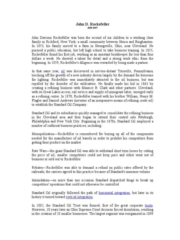 John D Rockefeller | PDF | John D. Rockefeller | Standard Oil