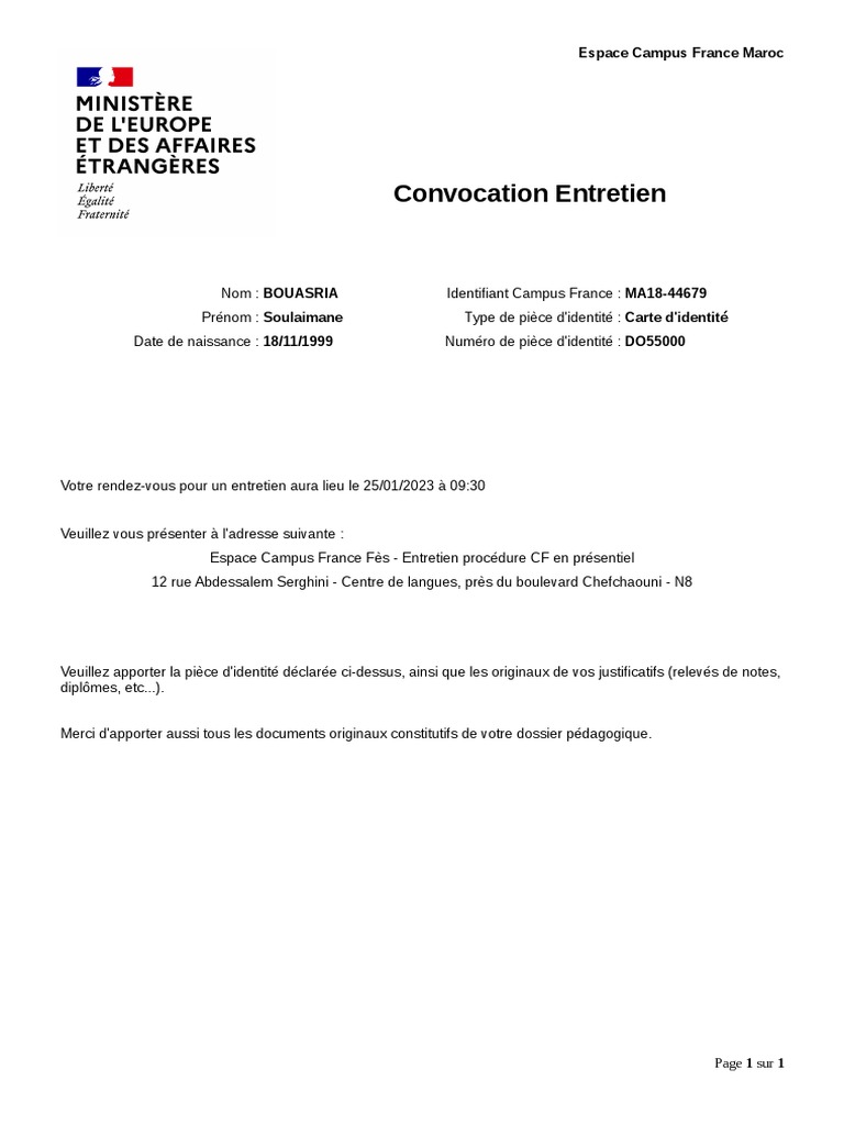 Convocation Entretien 2 | PDF