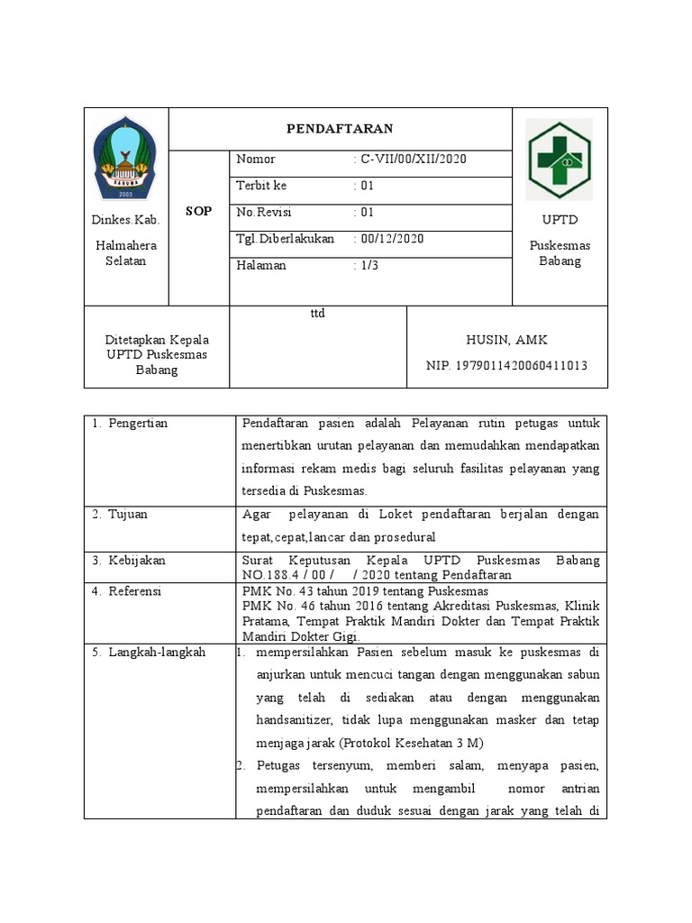 BAB V II 7.1.1.1 B.SOP Pendaftaran | PDF