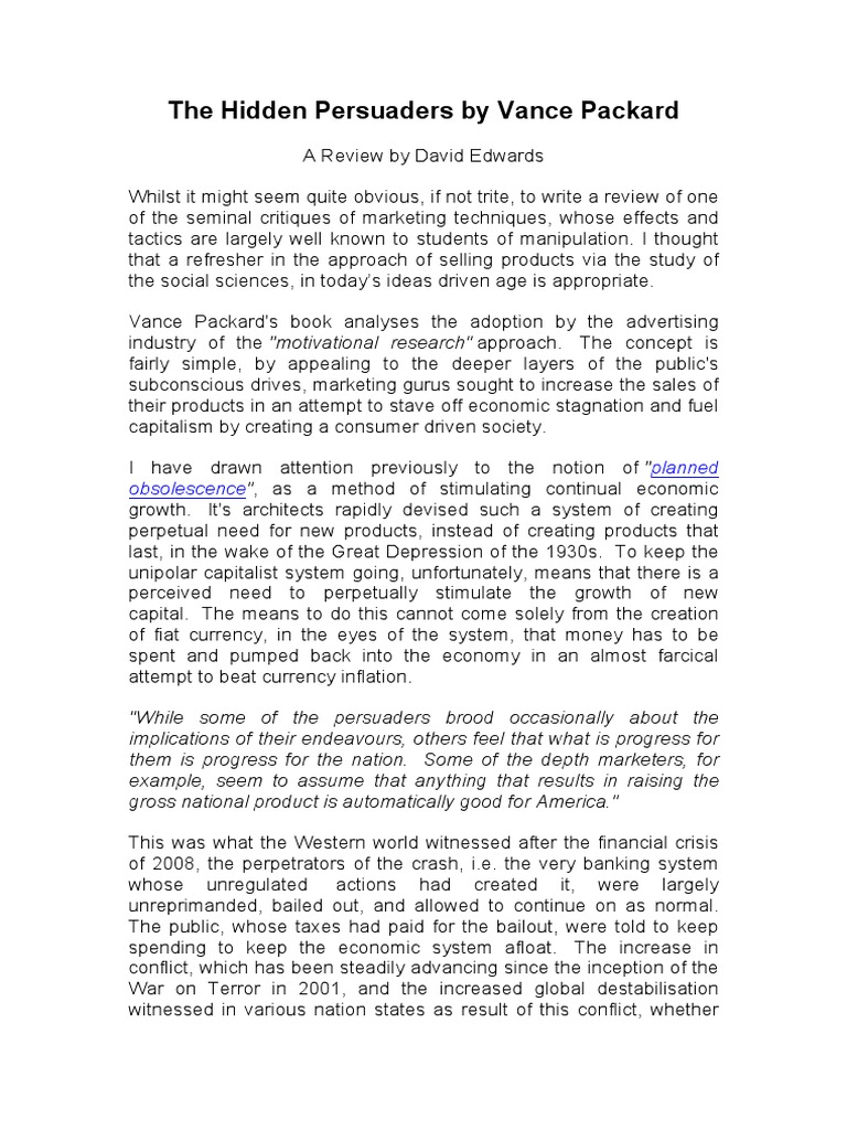 The Hidden Persuaders by Vance Packard | PDF | Marketing | Advertising