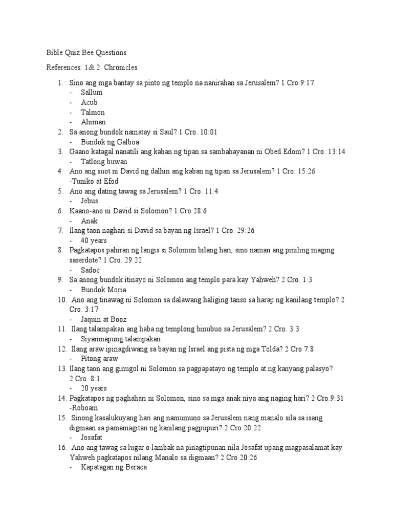 Bible Quiz Bee Questions | PDF