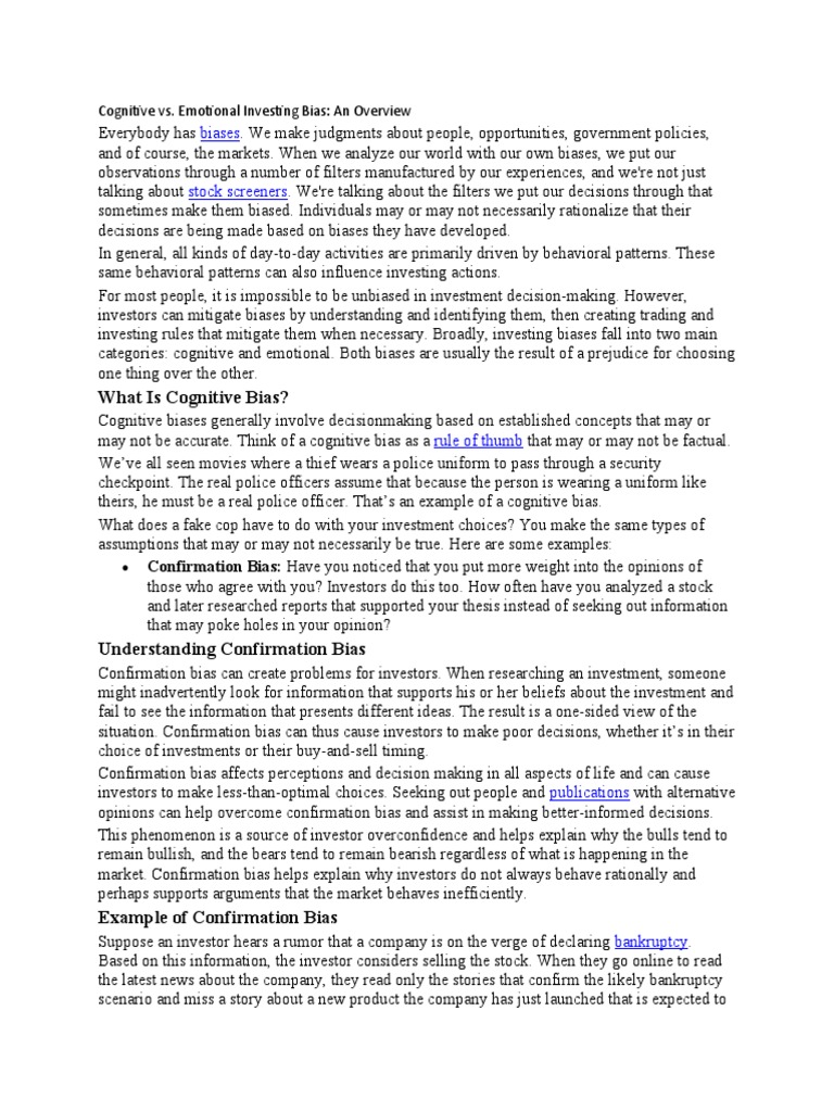 Cognitive and Emotional Investing Biases | PDF | Investing | Decision ...