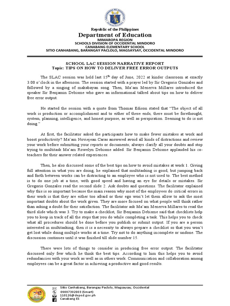 Slac Narrative Report On Free Deliver Error Outputs | PDF ...