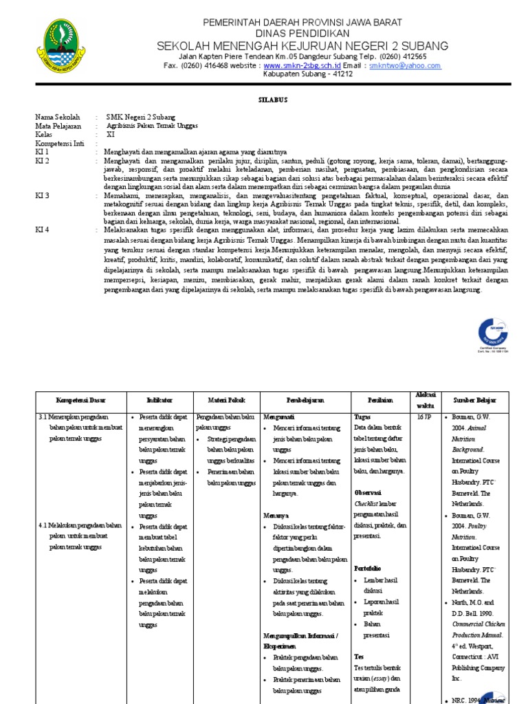 Silabus Agribisnis Pakan Unggas | PDF
