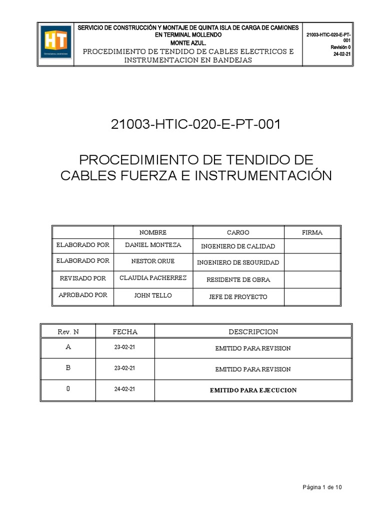 21003-HTIC-020-E-PT-001 - Procedimiento de Tendido de Cables Electricos ...