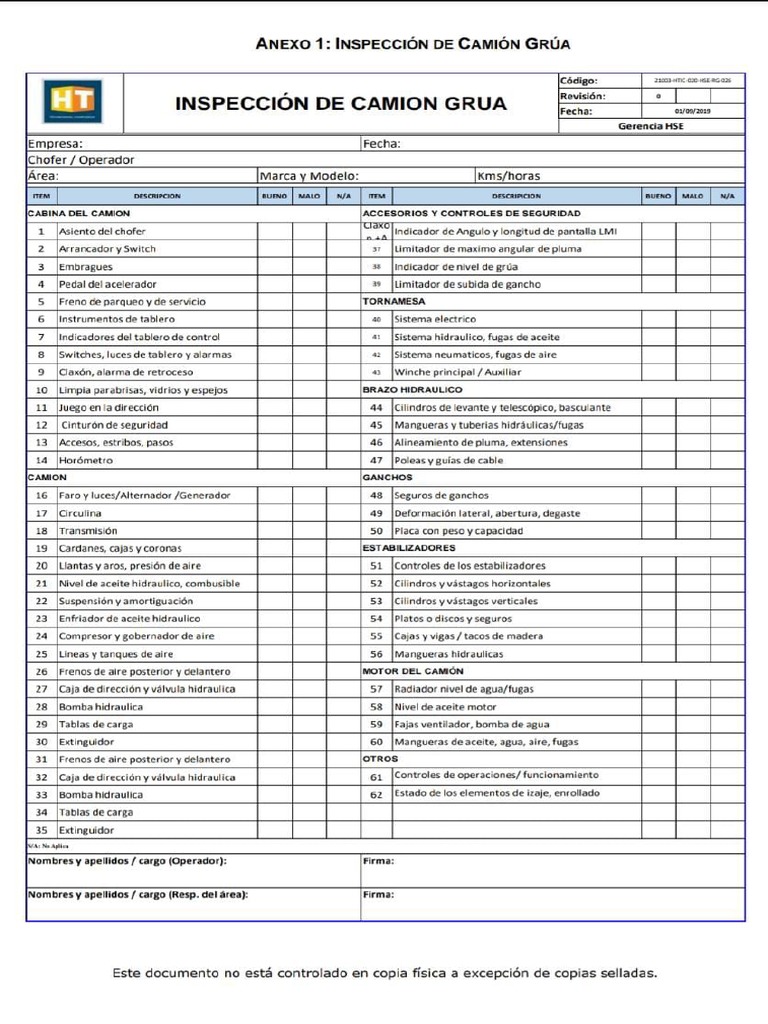 Checklist-Camion Grúa | PDF