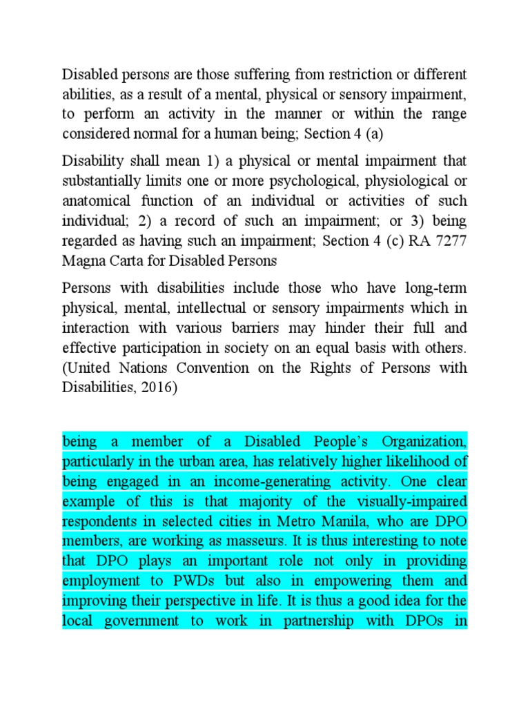 Disabled Persons Are Those Suffering From Restriction or Different ...