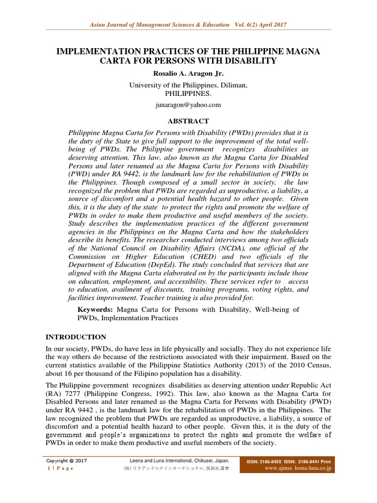 Implementation Practices of The Philippine Magna | PDF | Disability ...