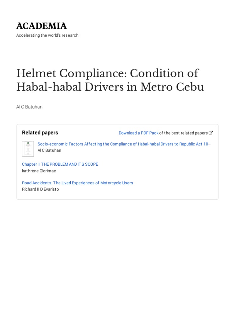 Habal-Habal Drivers' Helmet Compliance in Cebu | PDF | Sampling ...