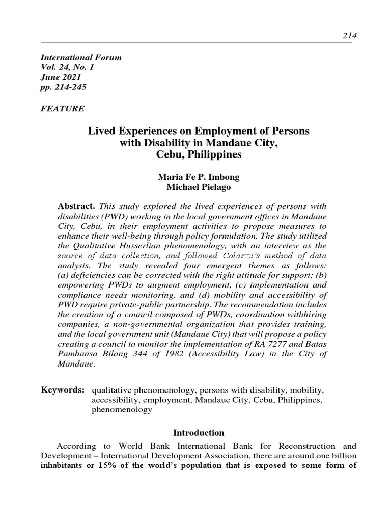 Lived Experiences On Employment of Persons With Disability | PDF | Disability | Entrepreneurship