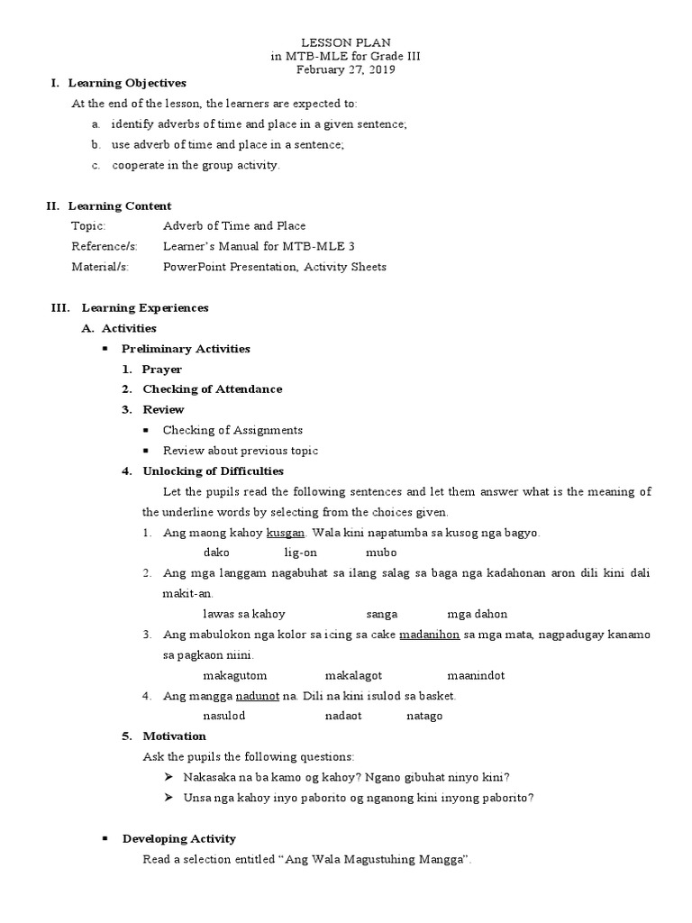 Lesson Plan - (Adverb) | PDF