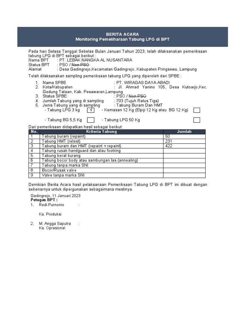 Format BA Pemeriksaan Kebutuhan Pemeliharaan BPT (Rev) | PDF