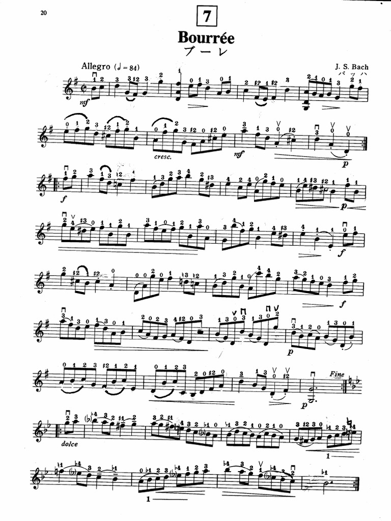 Bourrée - JS Bach (Suzuki 3 No. 7) | PDF