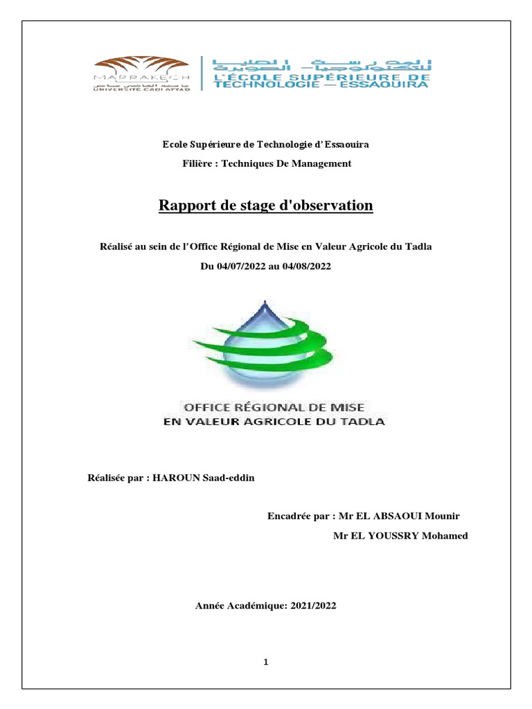 Rapport de Stage à l'ORMVAT | PDF | Comptabilité | Banques