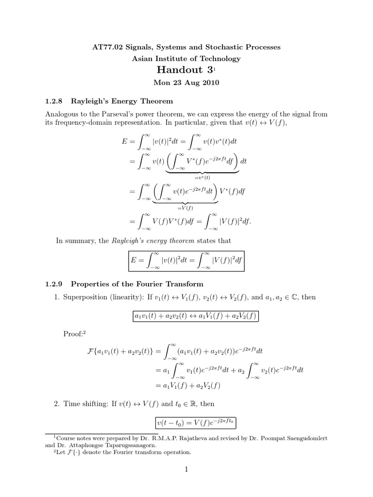 Handout 3: AT77.02 Signals, Systems and Stochastic Processes Asian ...