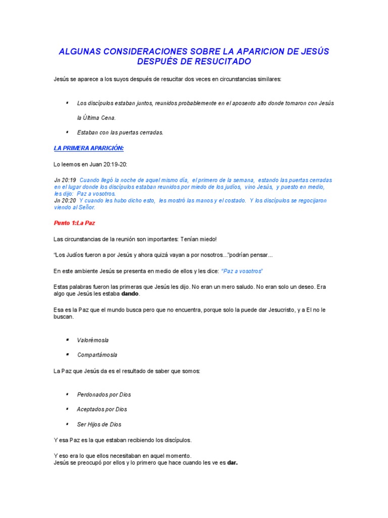 Algunas Consideraciones Sobre La Aparicion de Jesús Después de ...