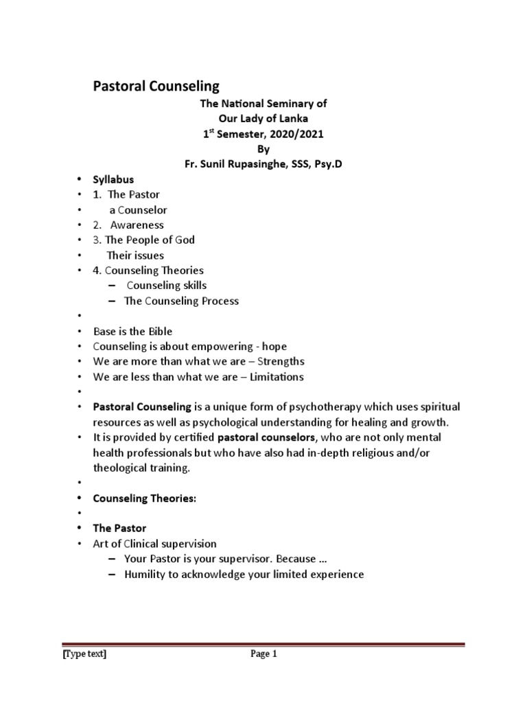 Pastoral Counseling Word, 2023 | PDF | Psychotherapy | Augustine Of Hippo