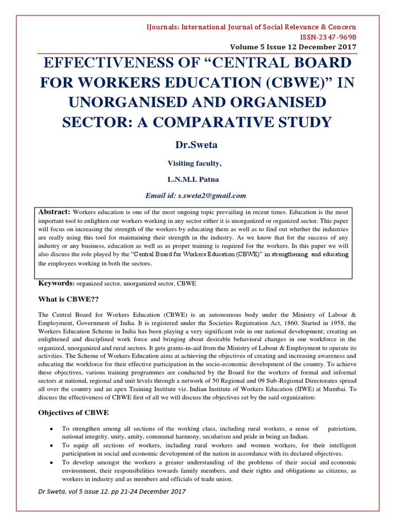 Central Board For Workers Education (CBWE) | PDF | Employment | Economies