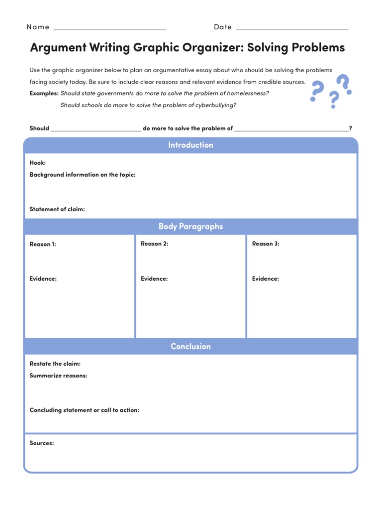 Argument Writing Graphic Organizer Solving Problems TUESDAY | PDF