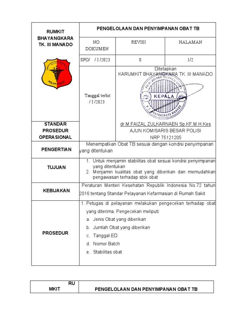 Spo Penyimpanan Dan Pengelolaan Oabt TB | PDF