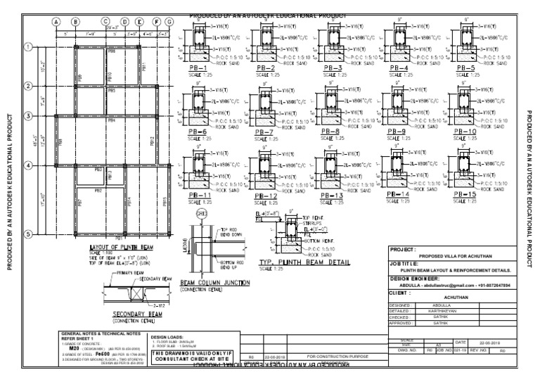 Proposed Villa for Achuthan - Plinth Beam Layout & Reinforcement ...