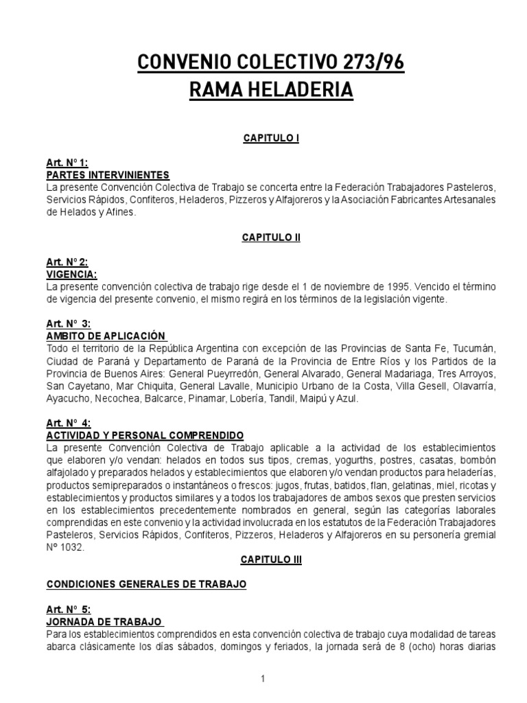 Convenio Colectivo Heladeros 273/96 | PDF | Salario | Acuerdo colectivo