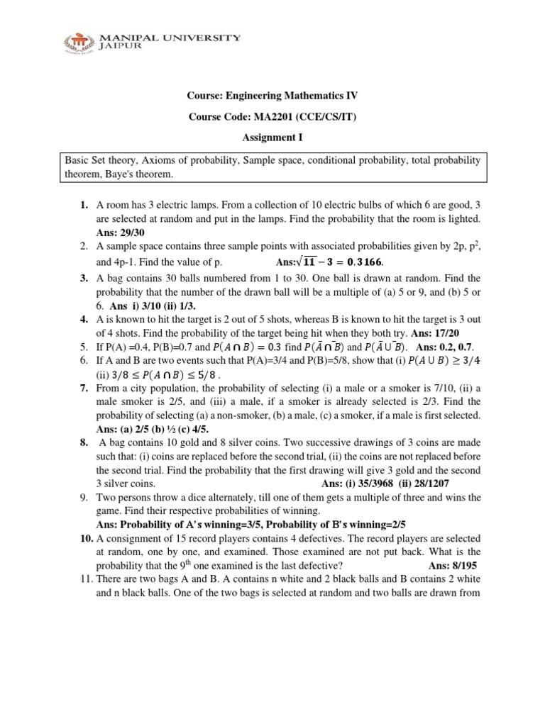 Assignment - 1 - Probability | PDF | Probability | Odds