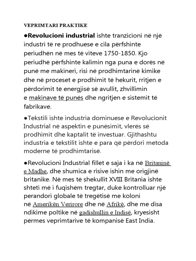 Revolucioni Industrial Ishte Tranzicioni Në Një: Veprimtari Praktike | PDF