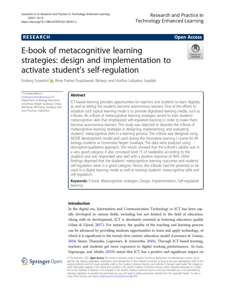 E-Book of Metacognitive Learning Strategies Design | PDF | Metacognition | Educational Technology