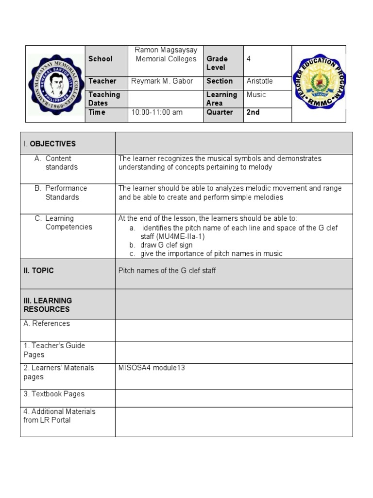 Lesson Plan in Music 4 | Download Free PDF | Teachers | Communication