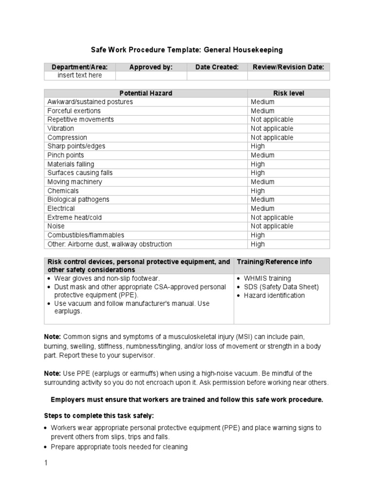 SWP Housekeeping | PDF | Personal Protective Equipment | Safety