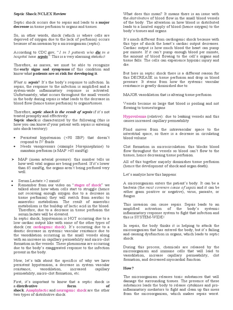 Septic Shock Nclex Review Pdf Shock Circulatory Sepsis
