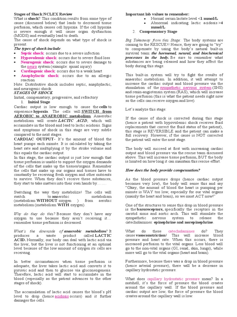 Stages of Shock NCLEX Review | PDF | Shock (Circulatory) | Angiotensin