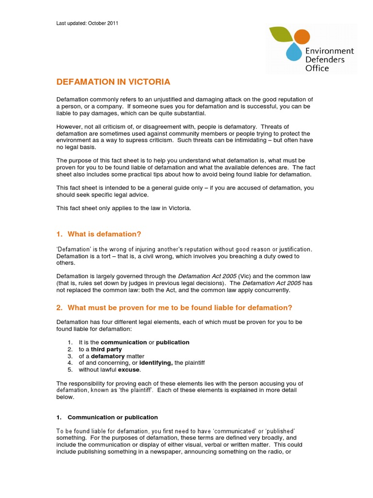 Edo Vic Defamation Fact Sheet | Download Free PDF | Defamation | Justice